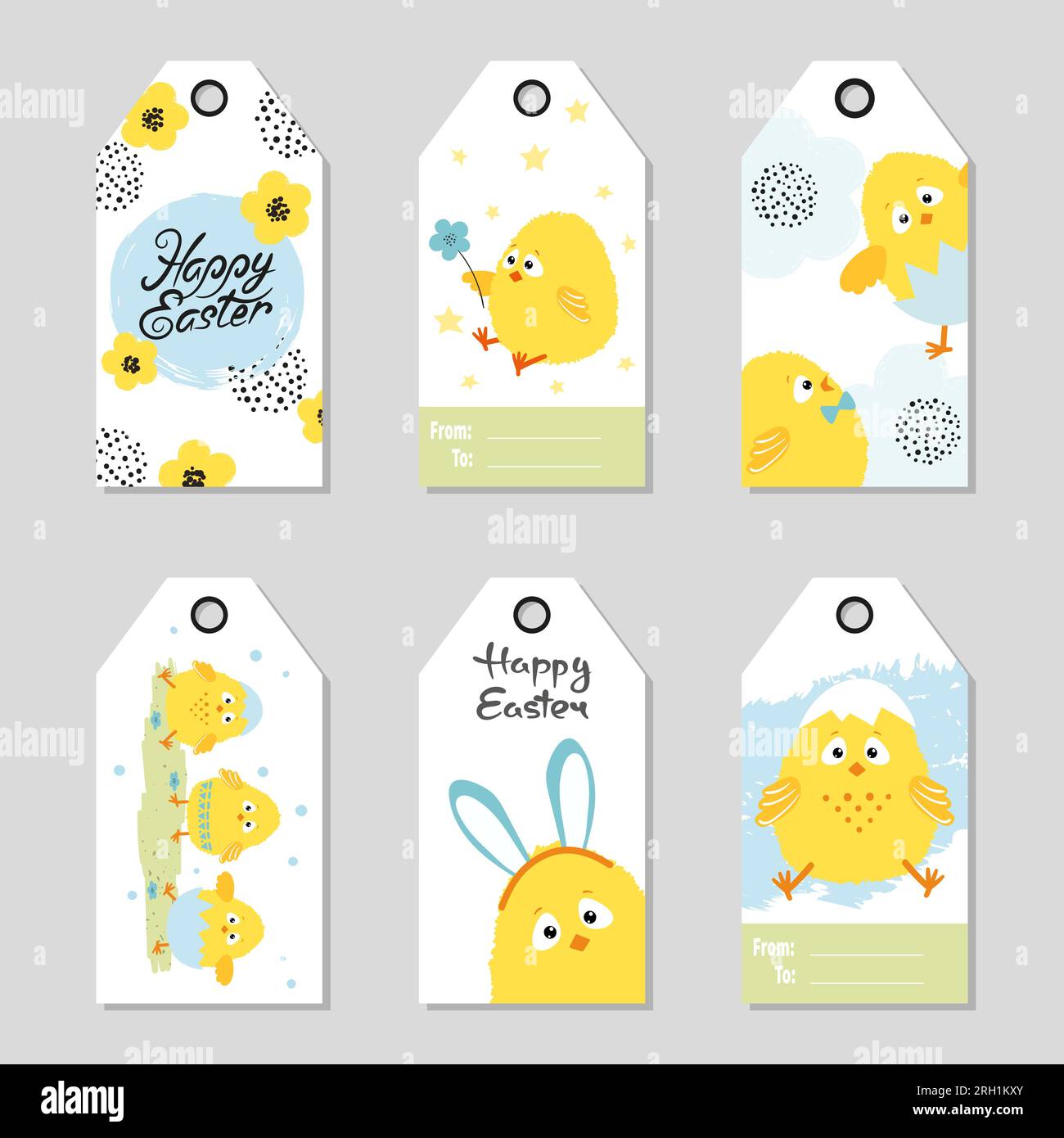 Easter gift tags with cute chickens. Vector holiday set Stock Vector ...