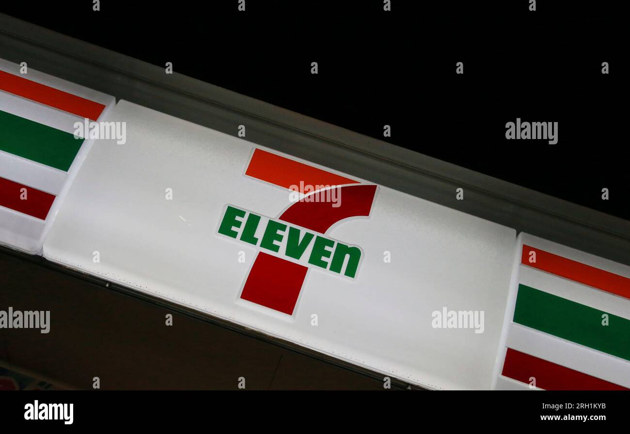 The logo of 7-Eleven is seen in Shinjuku Ward, Tokyo on June 15, 2022 ...