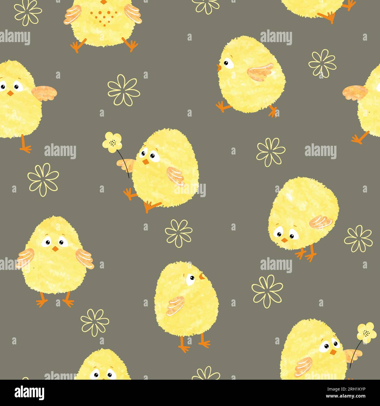 Seamless baby pattern with cute little chickens. Funny yellow chicks in ...