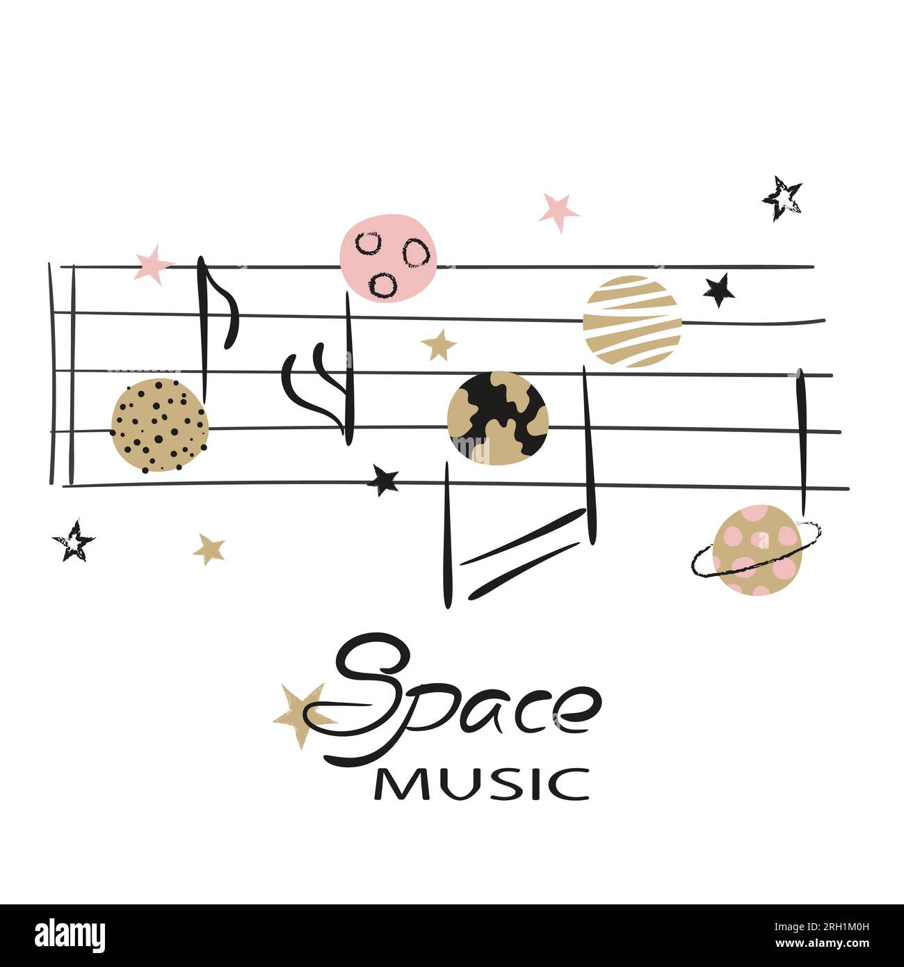 Space music vector illustration with notes as planets for kids design ...