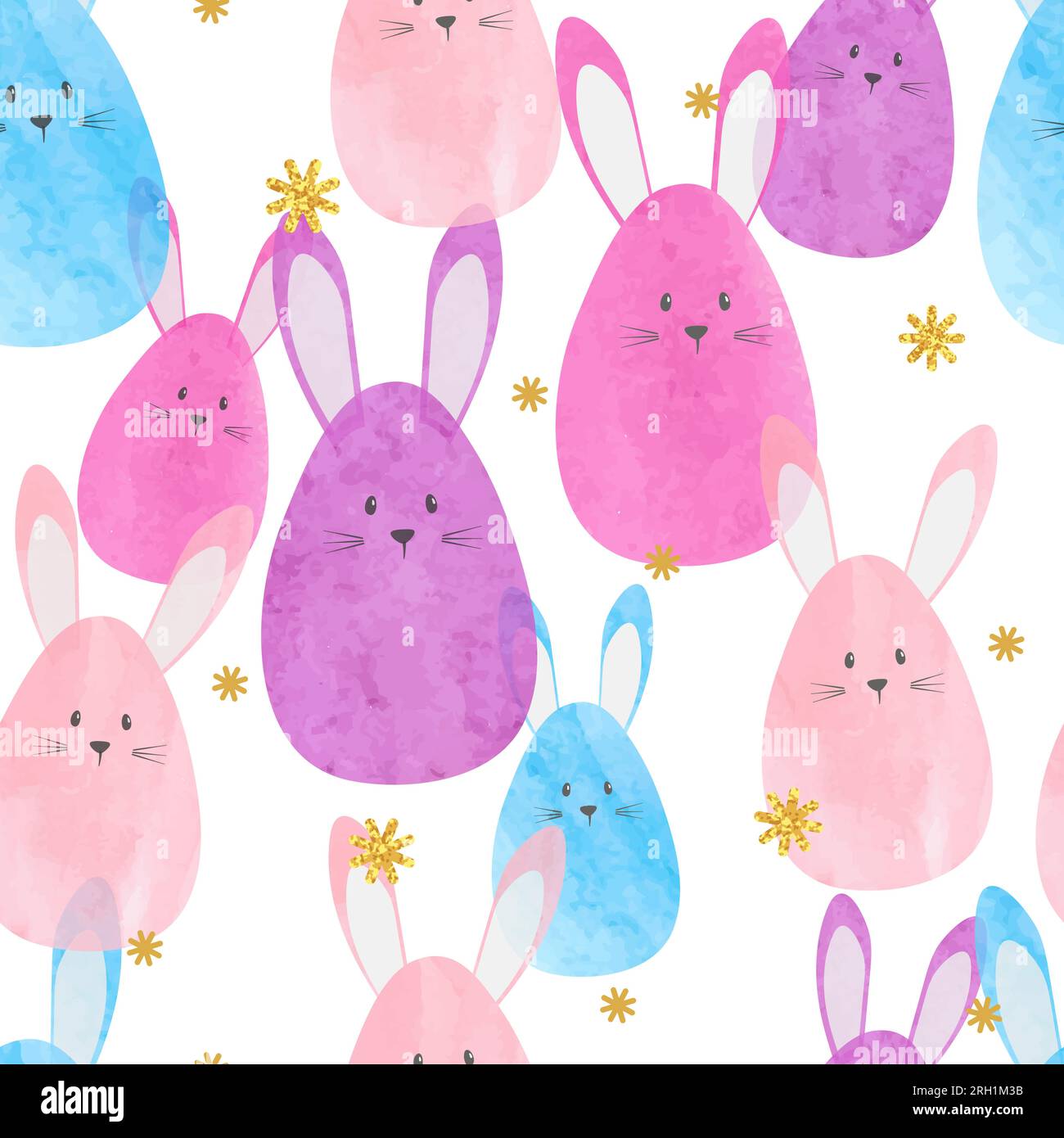 Colorful Easter pattern with watercolor bunnies. Wrapping paper Stock ...