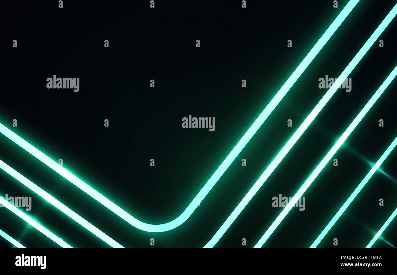 Abstract green neon light lines on dark background. Vector illustration ...