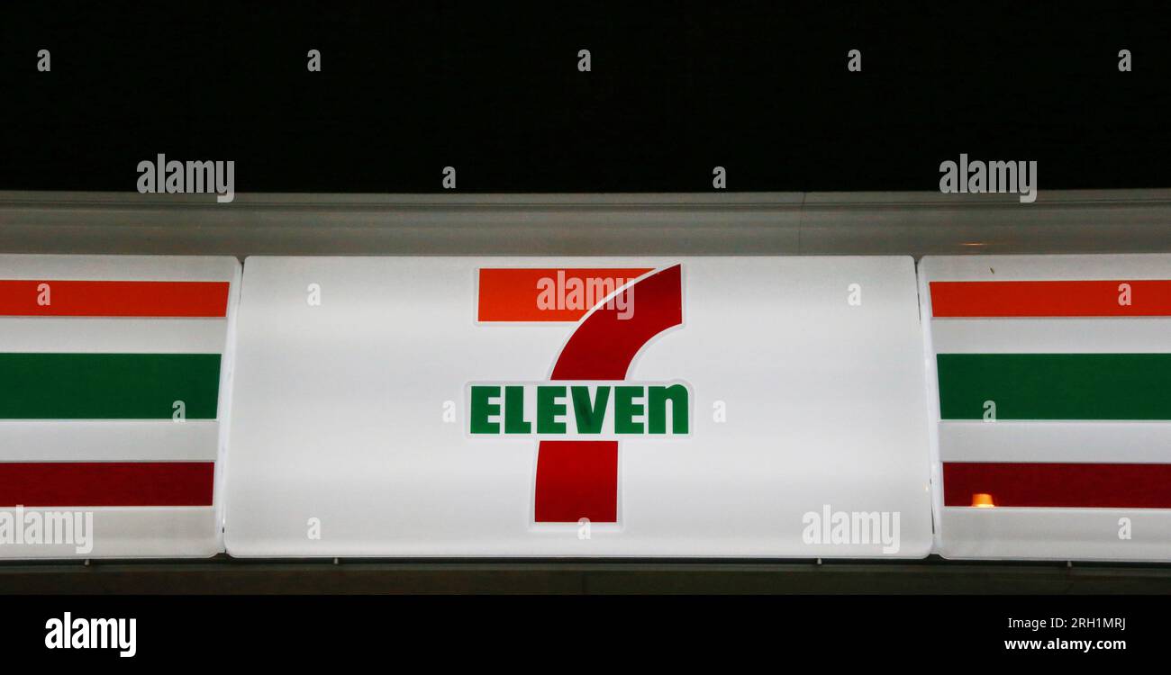 The logo of 7-Eleven is seen in Shinjuku Ward, Tokyo on June 15, 2022 ...
