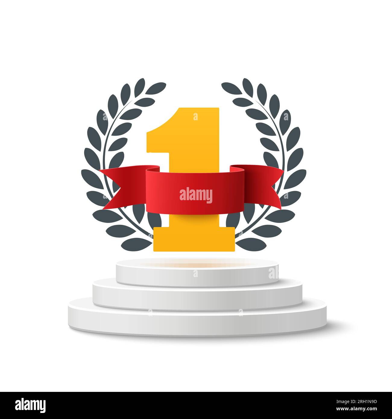 Number one background with blank, red ribbon and olive branch on round ...