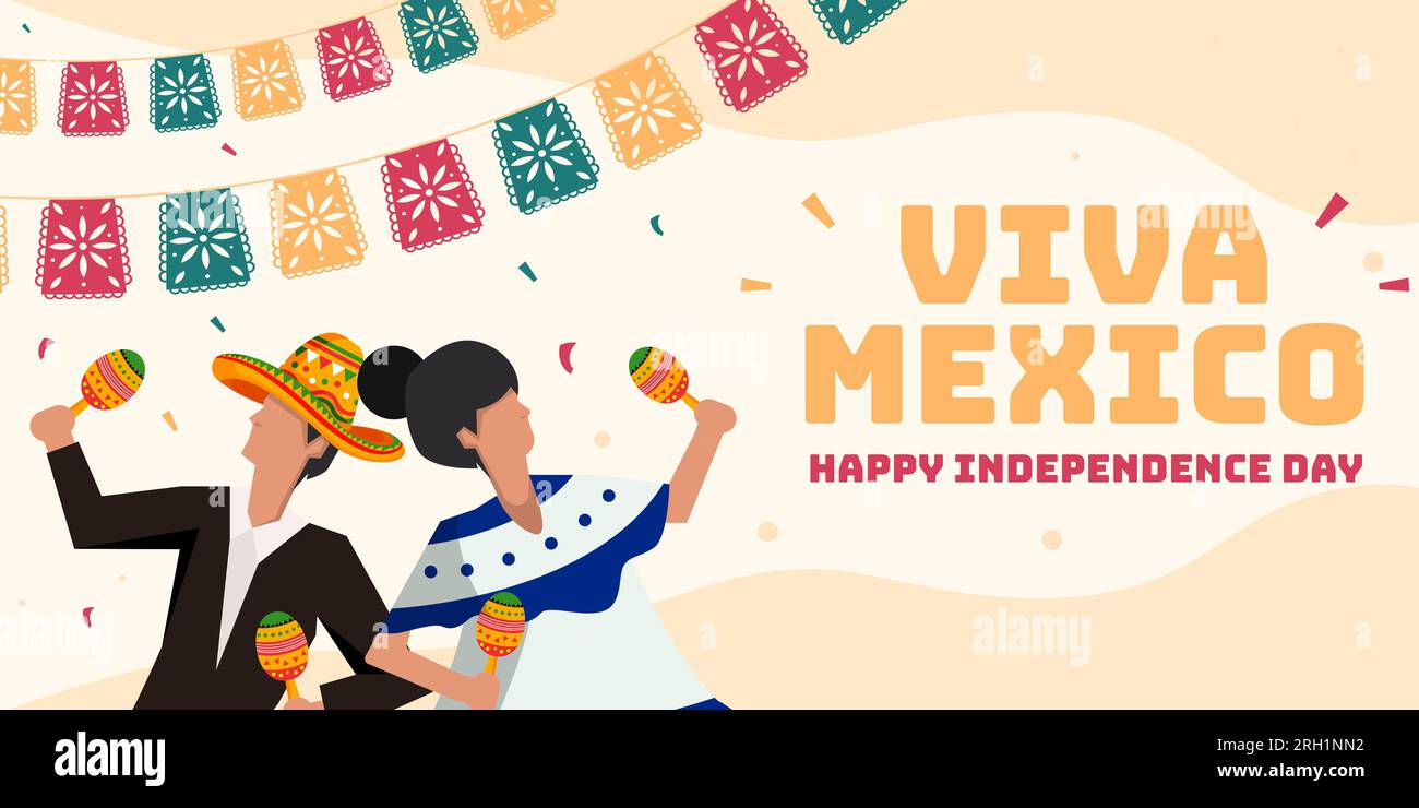 horizontal banner viva mexico, independence day of Mexico illustration ...