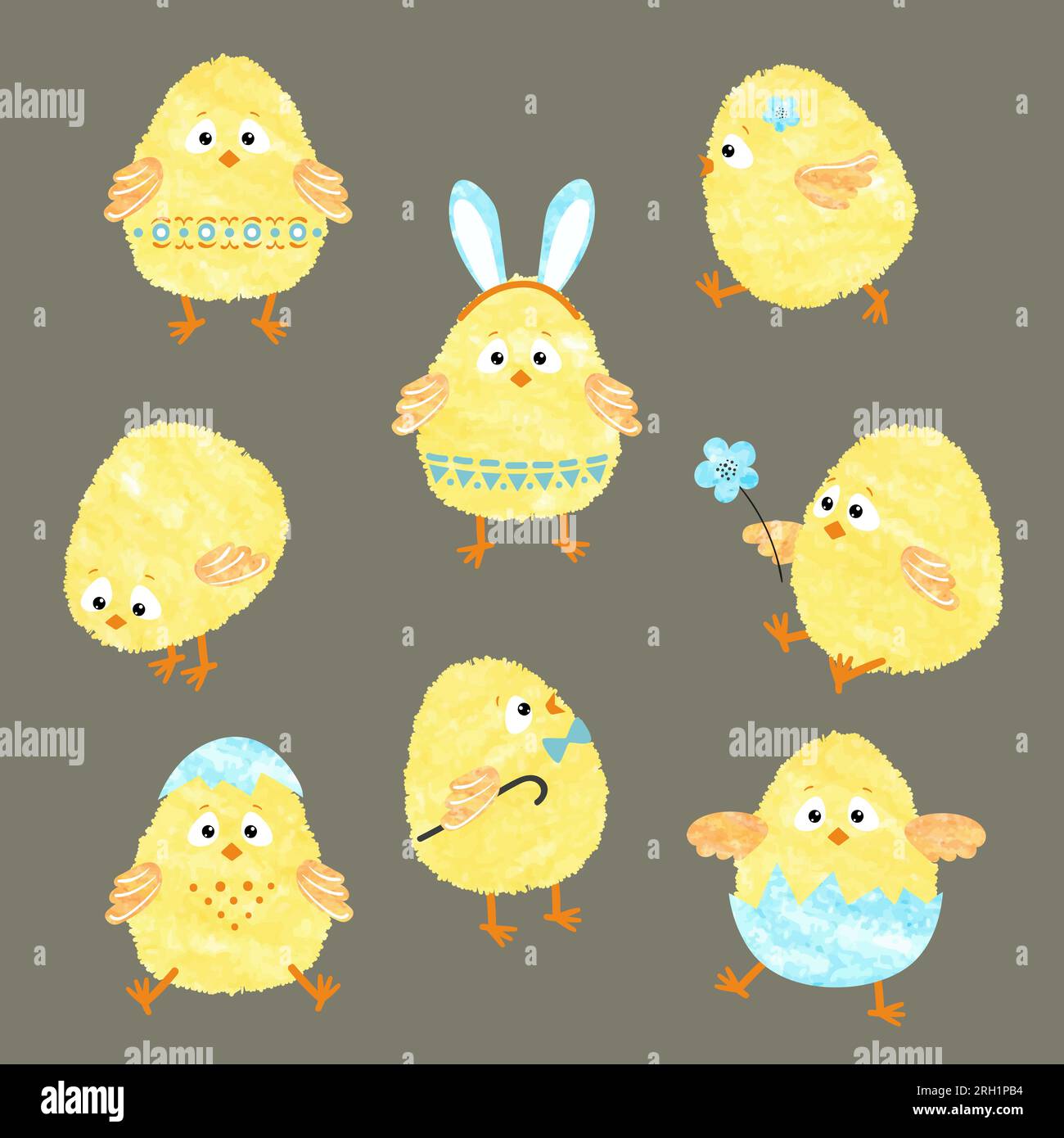 Easter set of hand drawn cute cartoon chickens. Vector illustration ...