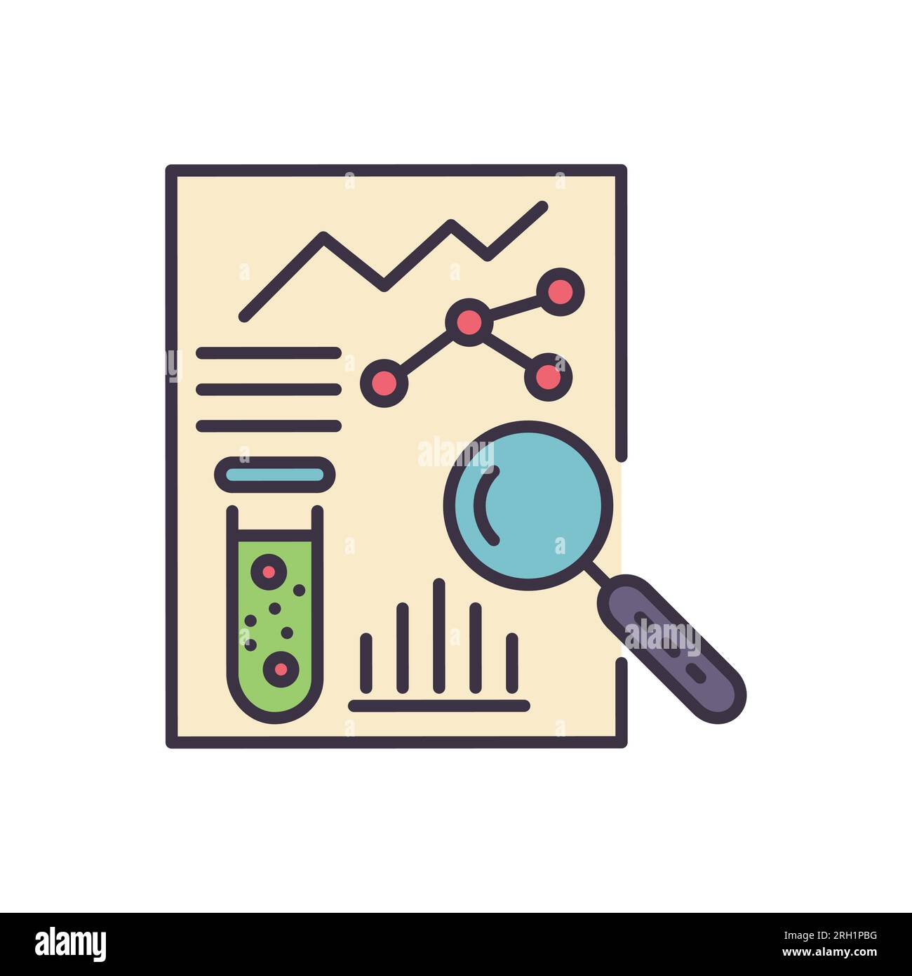 Medical analytics Related Vector Icon. Research sheet with test bulb ...