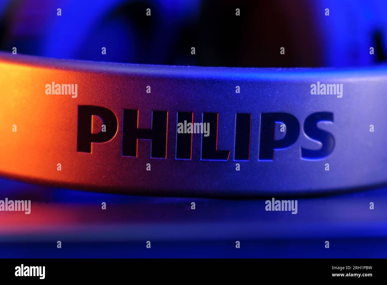 Tyumen, Russia-August 08, 2023: Philips logo shp9500 headphones. The ...