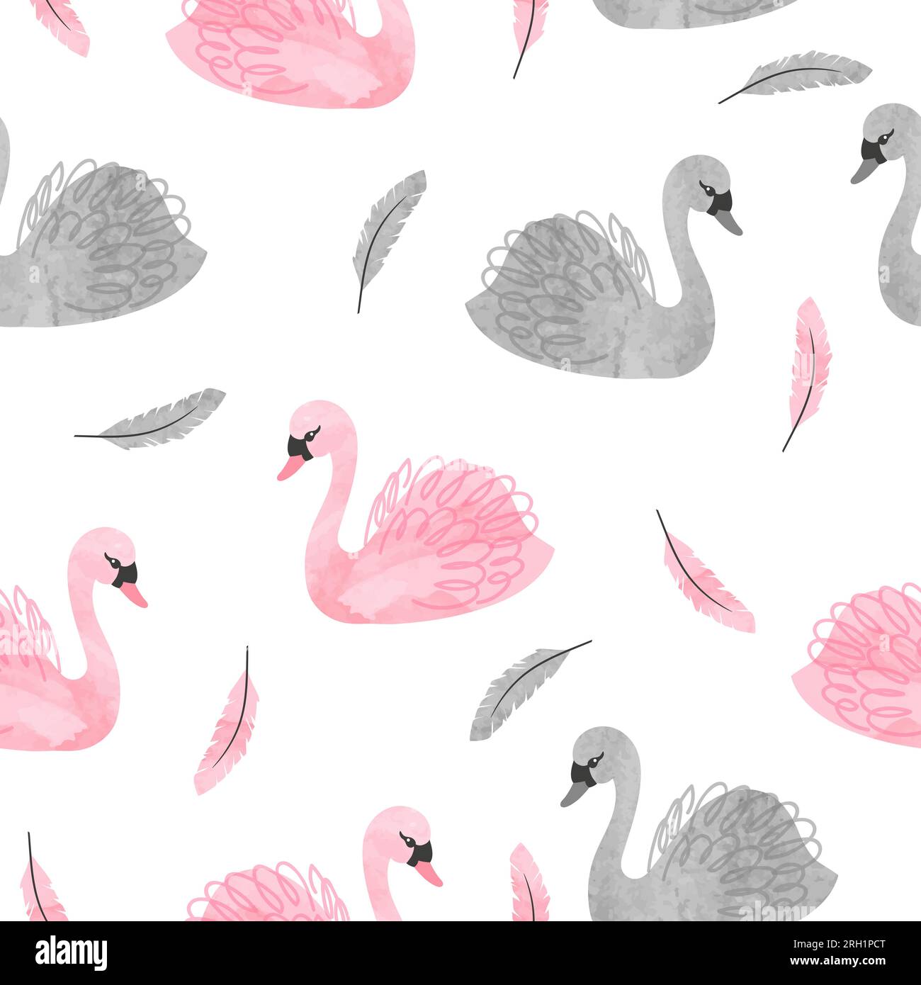 Seamless beautiful swan pattern. Vector watercolor illustration Stock ...