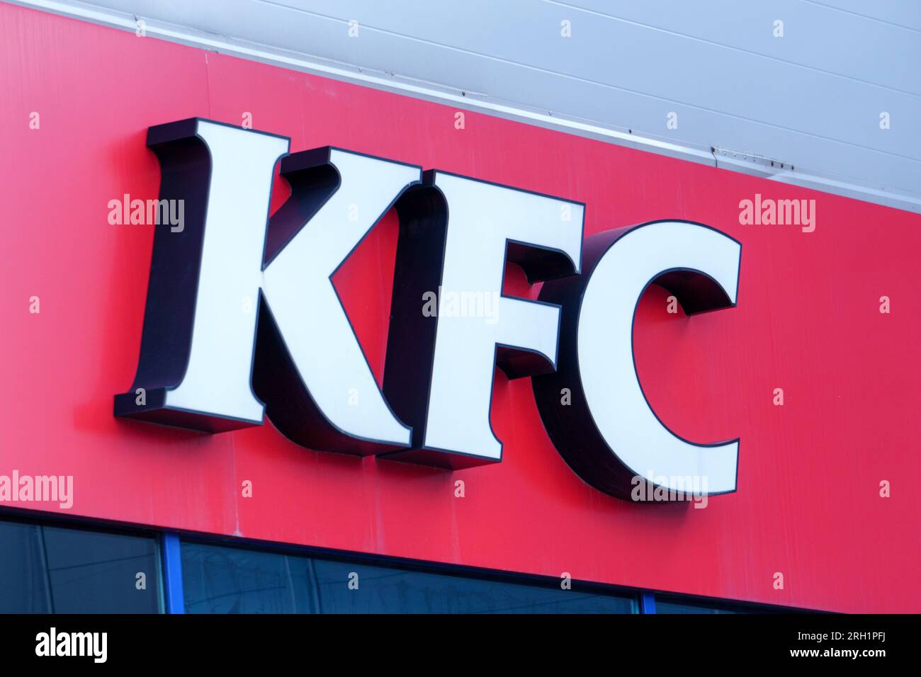 Tyumen, Russia-August 09, 2023: Close up of KFC logo. KFC is an ...
