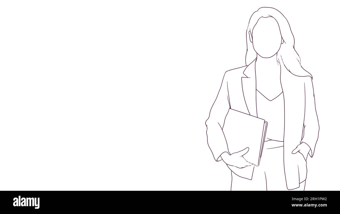 Assured business woman holding a note, hand drawn style vector ...