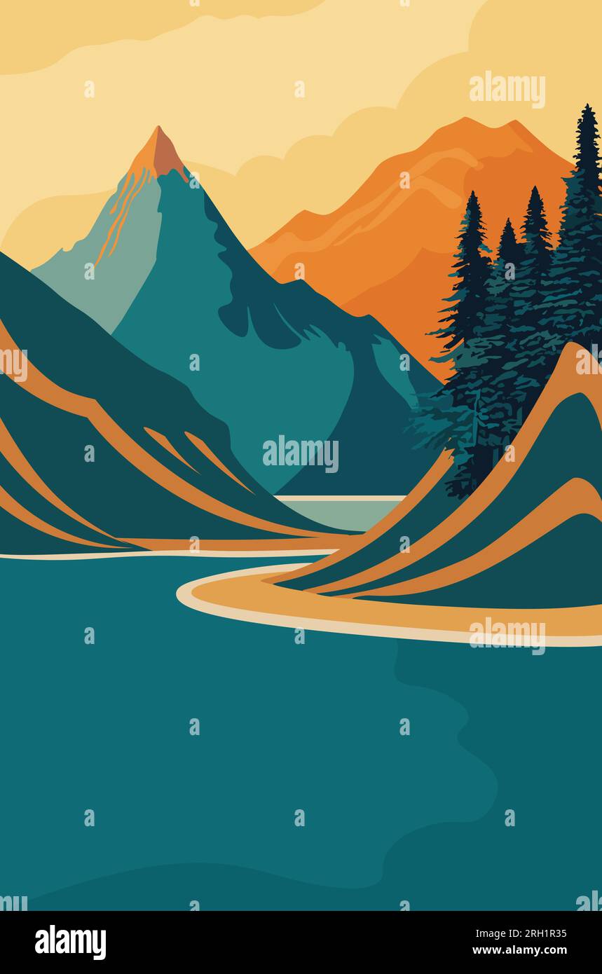 Mountains sky sunrise green color Stock Vector Images - Alamy