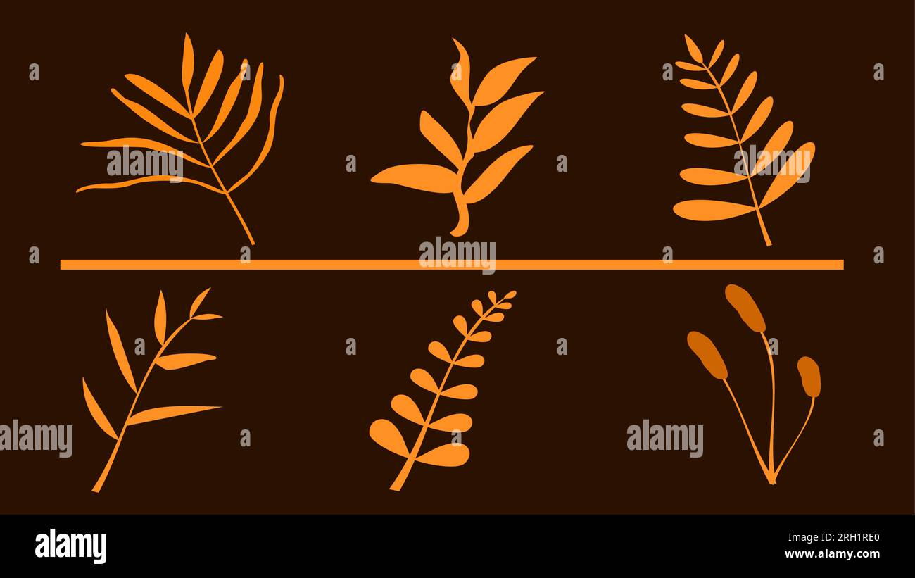 Grass and leaves plain orange color icons graphic design elements for ...