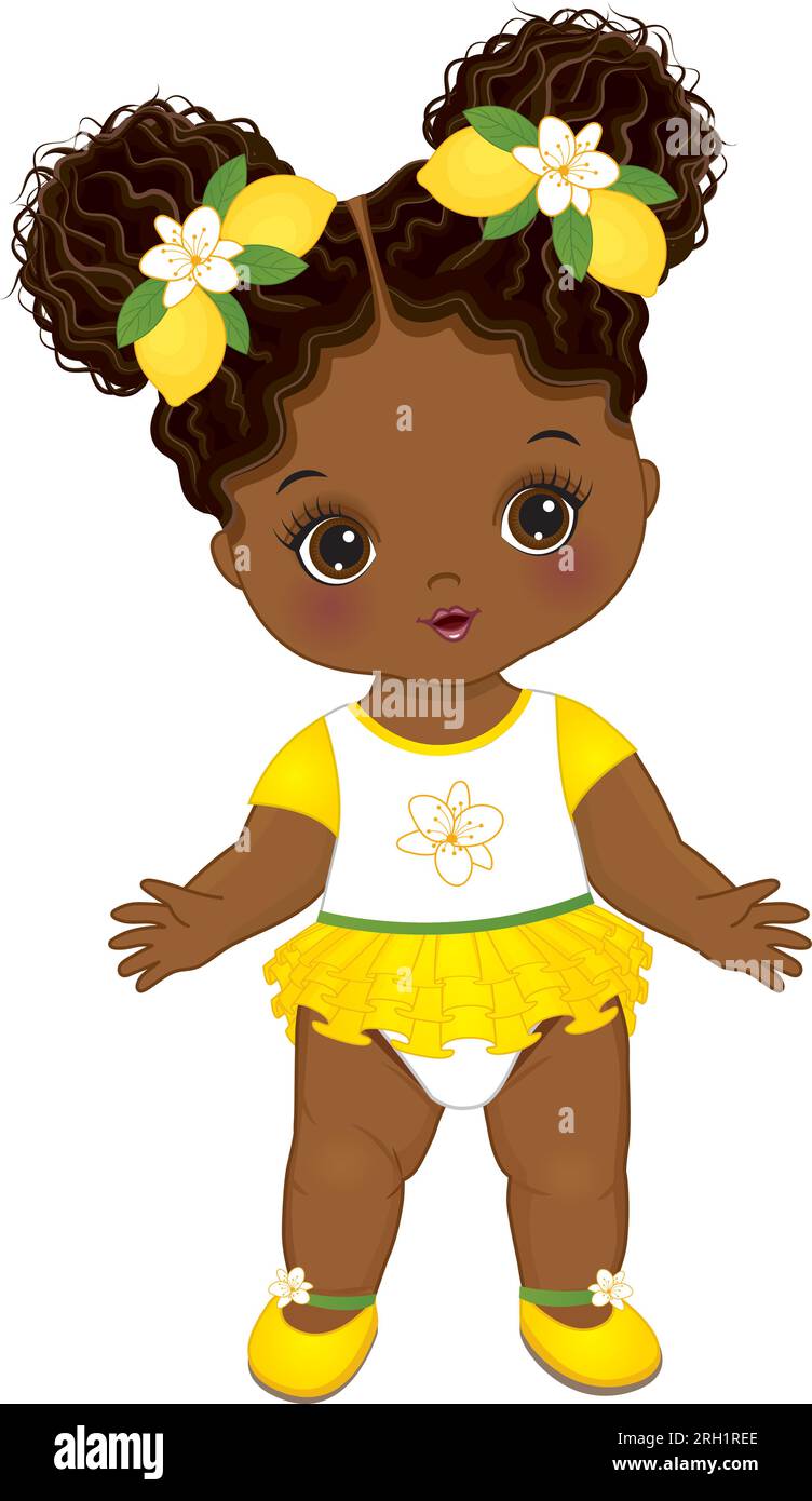 Vector Cartoon Afro Girl in Yellow Ruffle Diaper Stock Vector Image ...