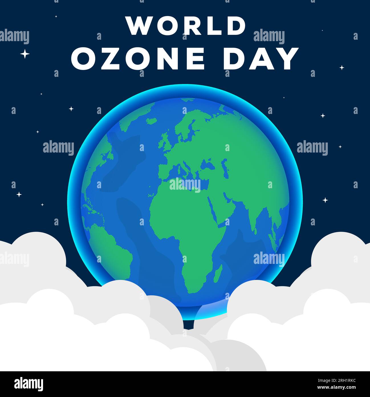 vector design world ozone day with earth, stars, and clouds Stock ...