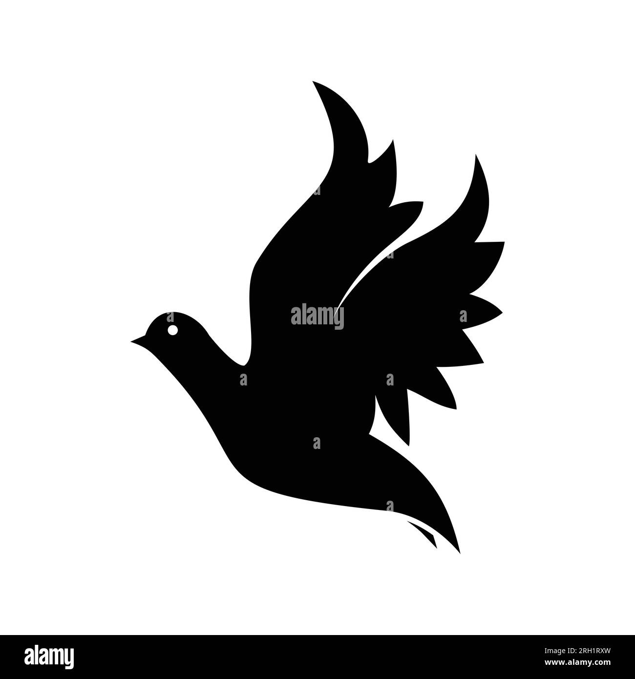 vector isolated black silhouette of pigeons flying on a white ...