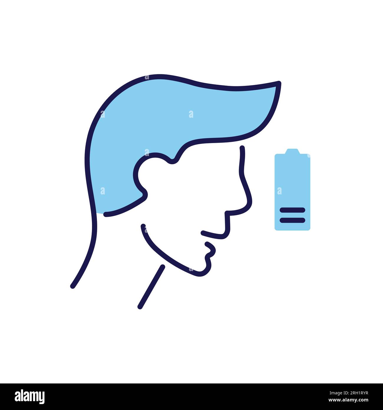 Fatigue related vector icon. The head of man and battery with low ...