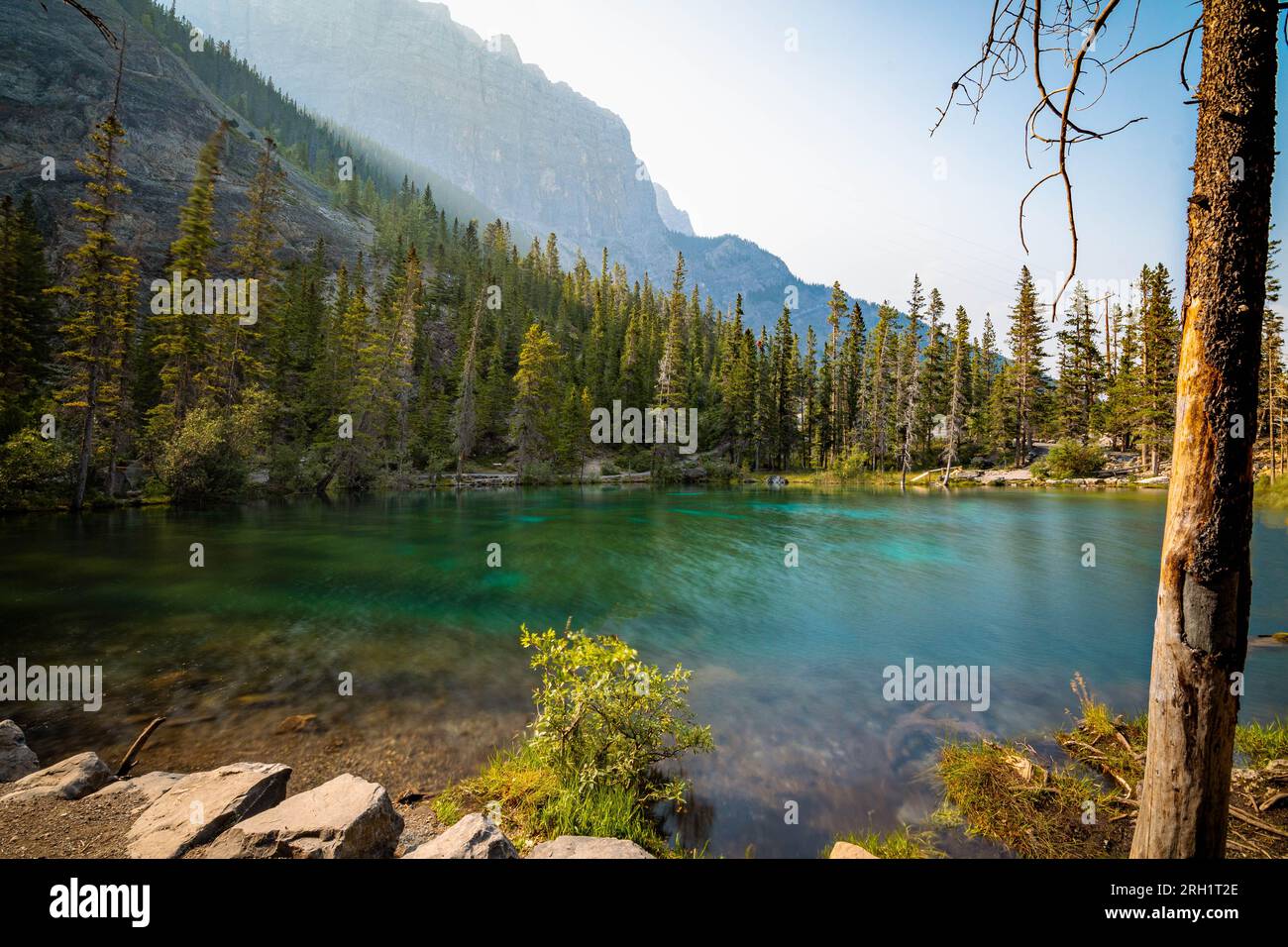 View of one of the lakes at the Grassi Lakes trail in Canmore Stock ...