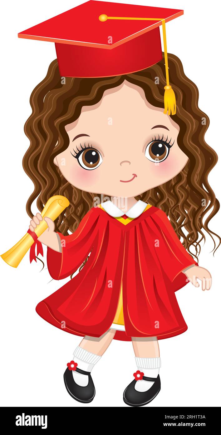 Vector Cartoon Cute Girl Celebrating Graduation Stock Vector Image ...