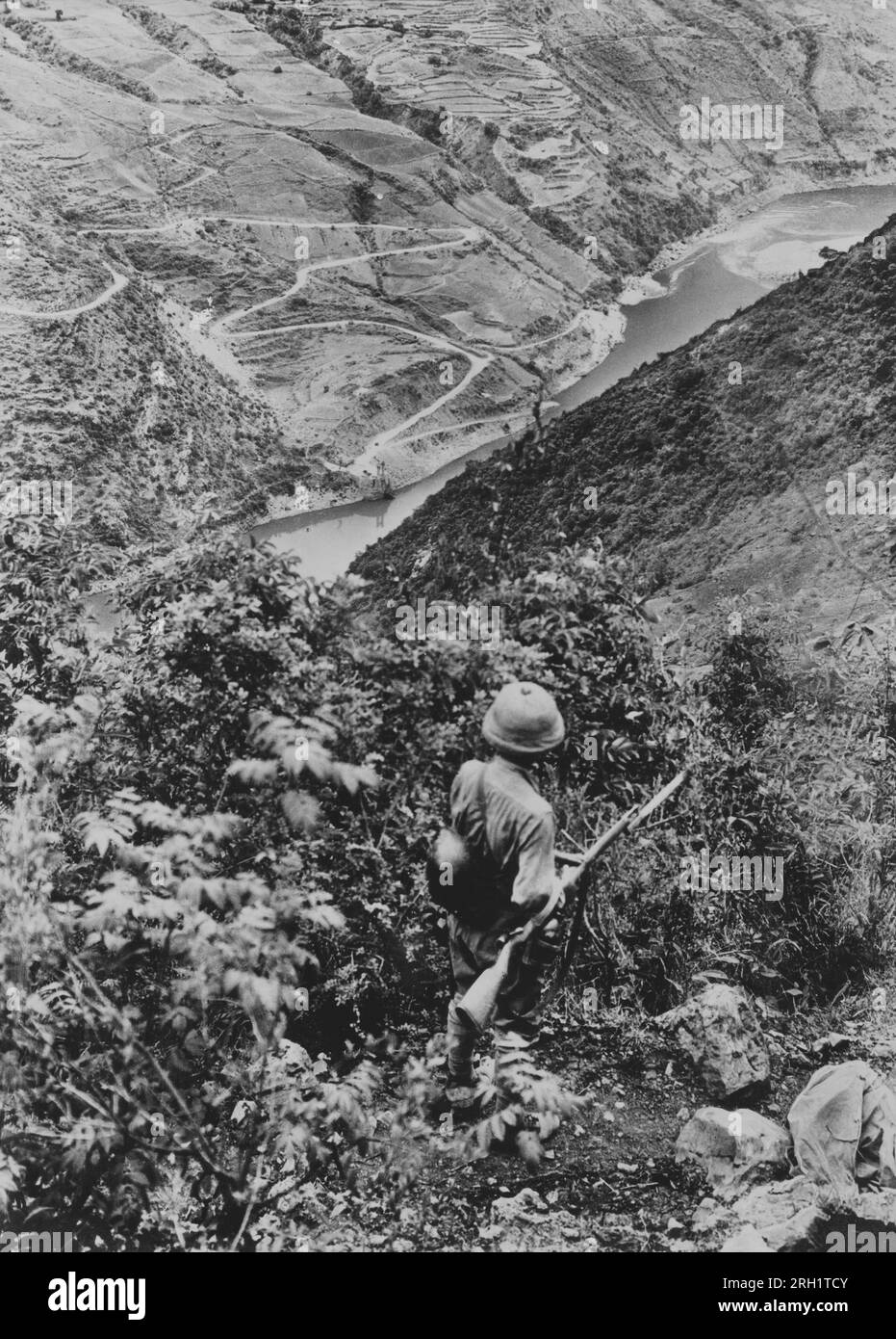 Burma Campaign, 1941-1945. An Imperial Japanese Army sentry overlooks ...