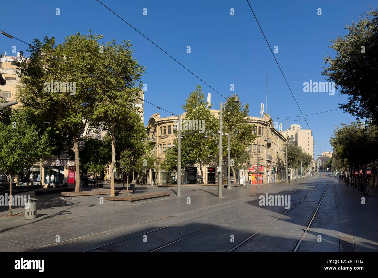 View of Jaffa road on Saturday or Shabbat, the Jewish day of rest and ...