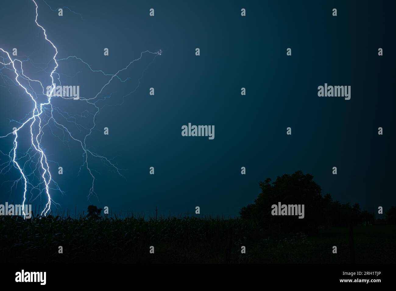 Nighttime image of a thunderbolt of lightning hitting the earth Stock ...