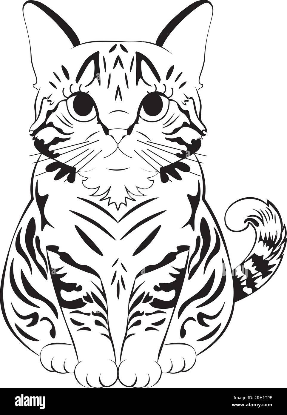 Cute tabby cat in retro line art style Stock Vector Image & Art - Alamy