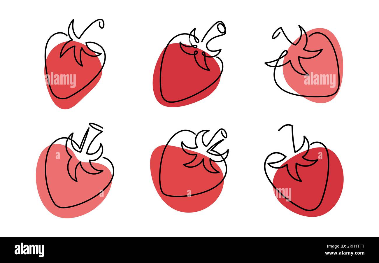 Strawberry icons set. Single line art style strawberry. Abstract ...