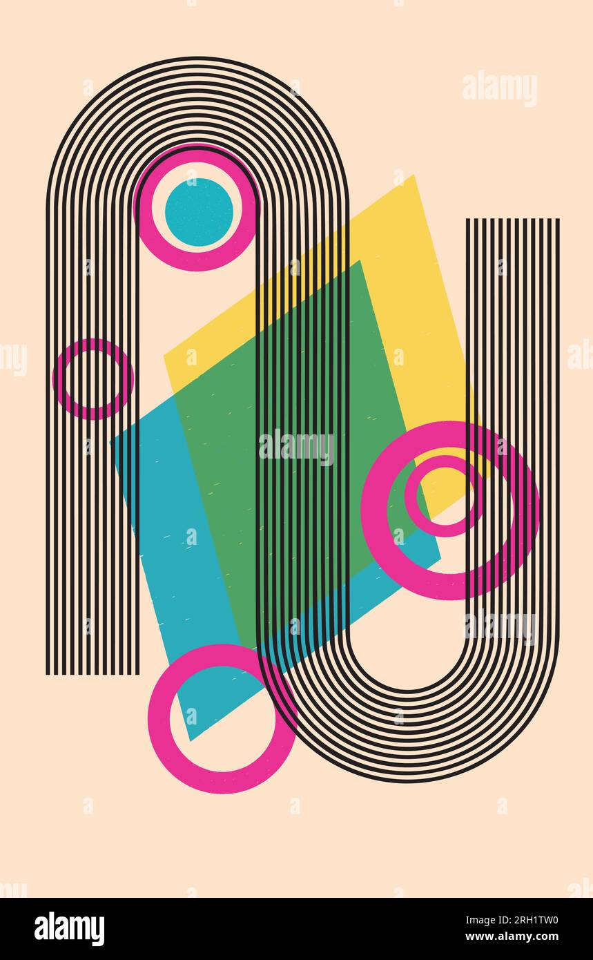 Abstract colorful geometric shapes, retro risograph effects illustration Stock Vector Image ...