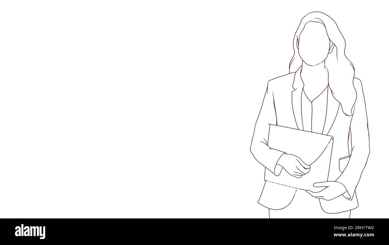 Bold business woman holding a note, hand drawn style vector ...