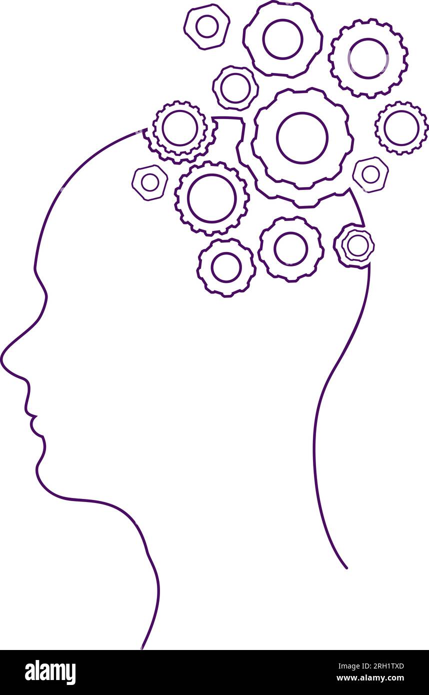 Human head with gears line art, concept of thinking process and brain functioning Stock Vector ...