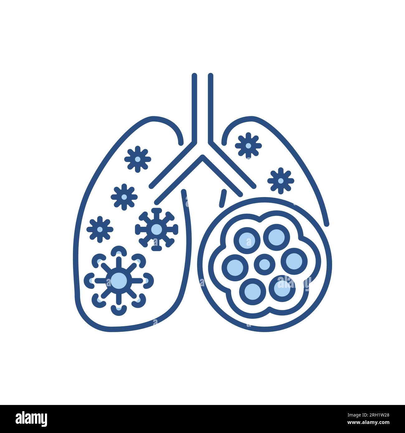 Pneumonia related vector icon. Lungs with alveoli and coronavirus ...