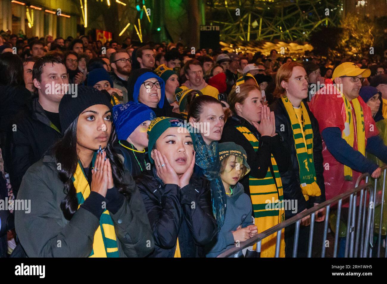 MELBOURNE, AUSTRALIA - AUGUST 12: Matildas fans at the Melbourne Fan ...