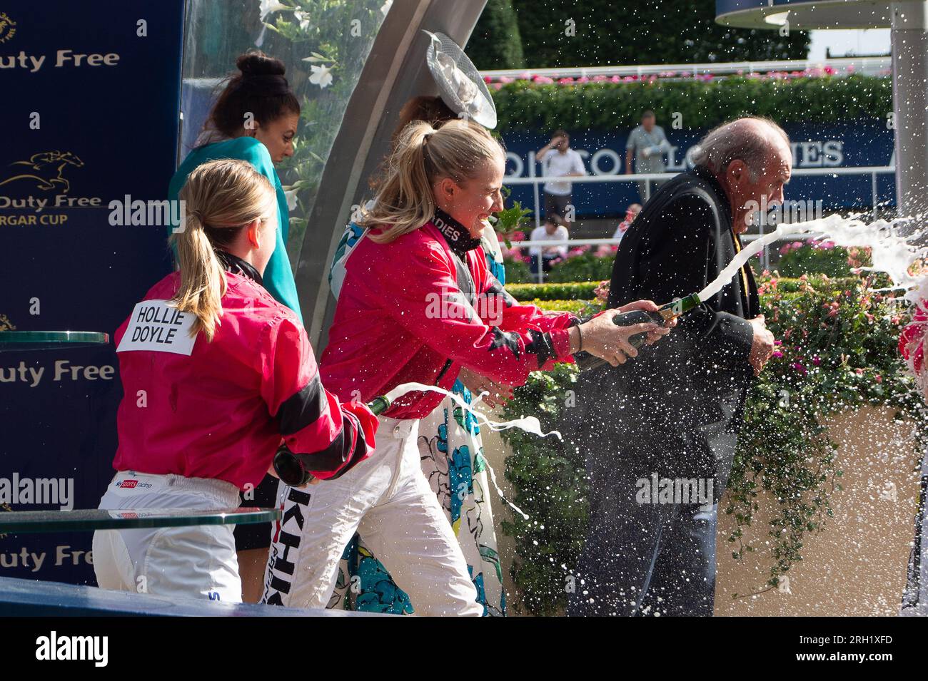 Ascot, Berkshire, UK. 12th August, 2023. Celebrating with spraying each ...