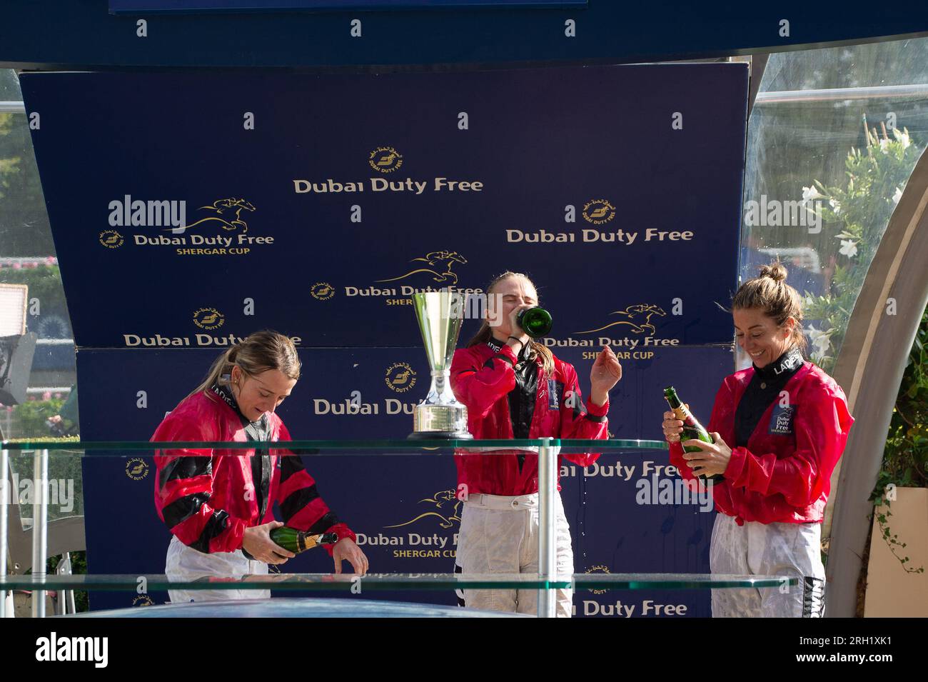 Ascot, Berkshire, UK. 12th August, 2023. Celebrating with spraying each ...