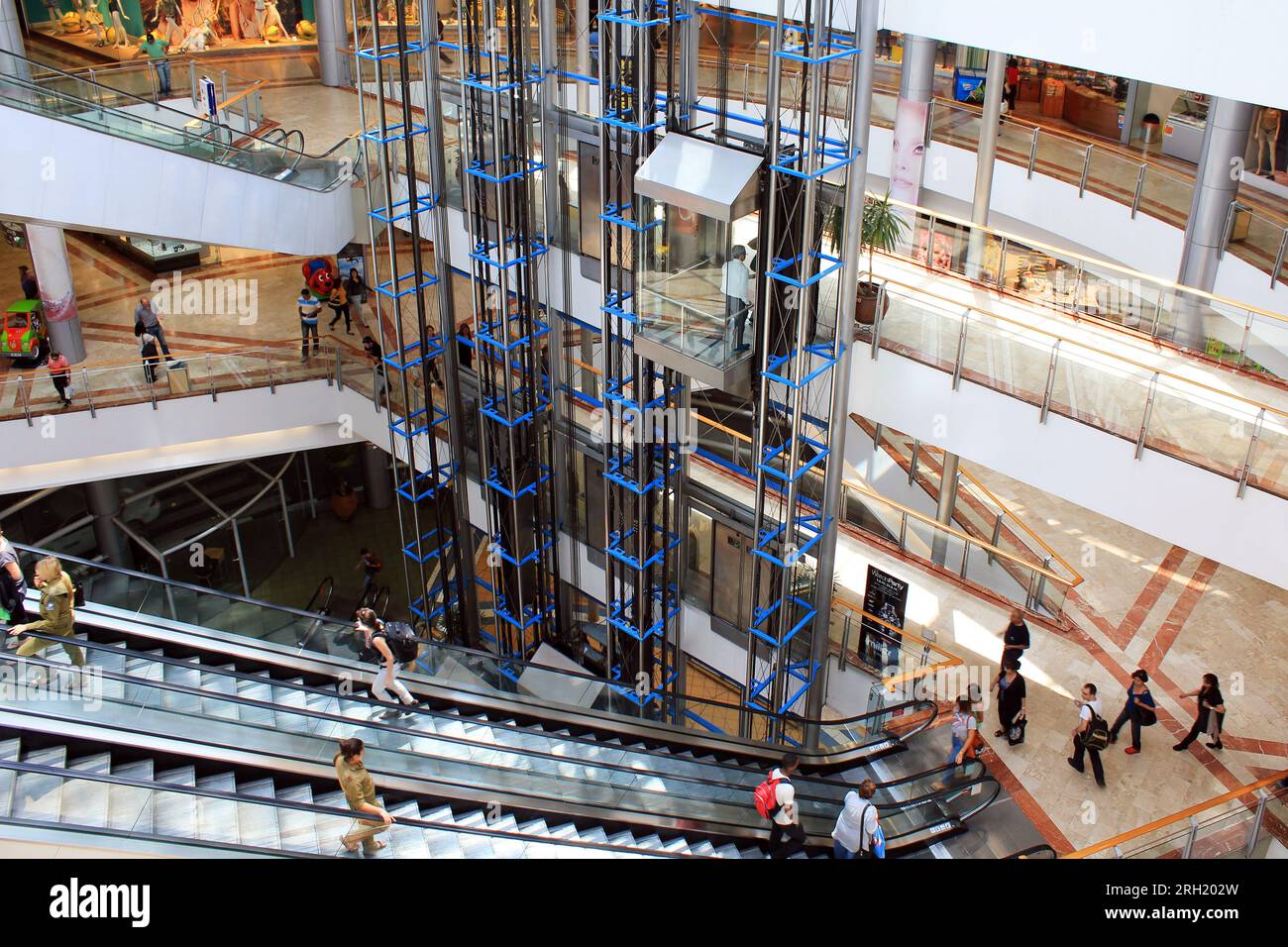 TEL AVIV, ISRAEL - MAY 19, 2011: These are open high-speed elevators in ...