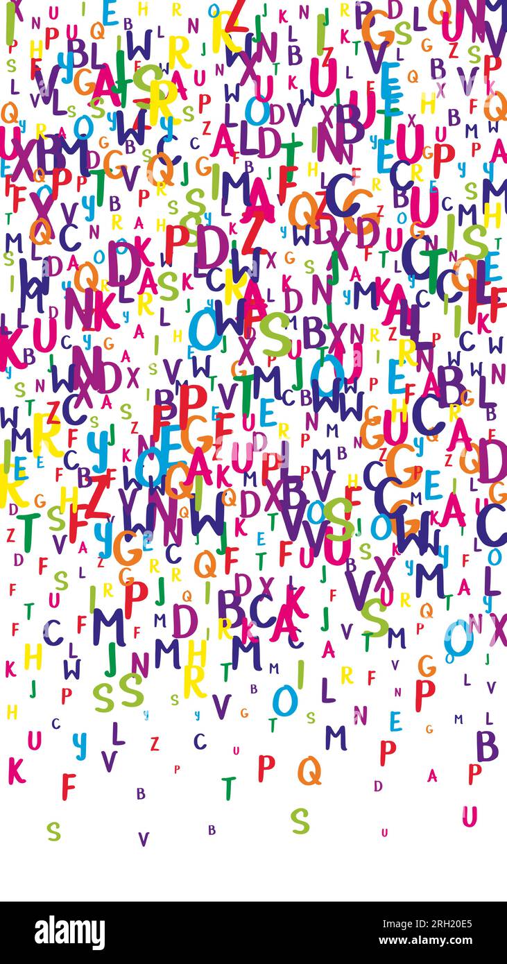 School notebook cover. Colorful childish floating letters of Latin ...