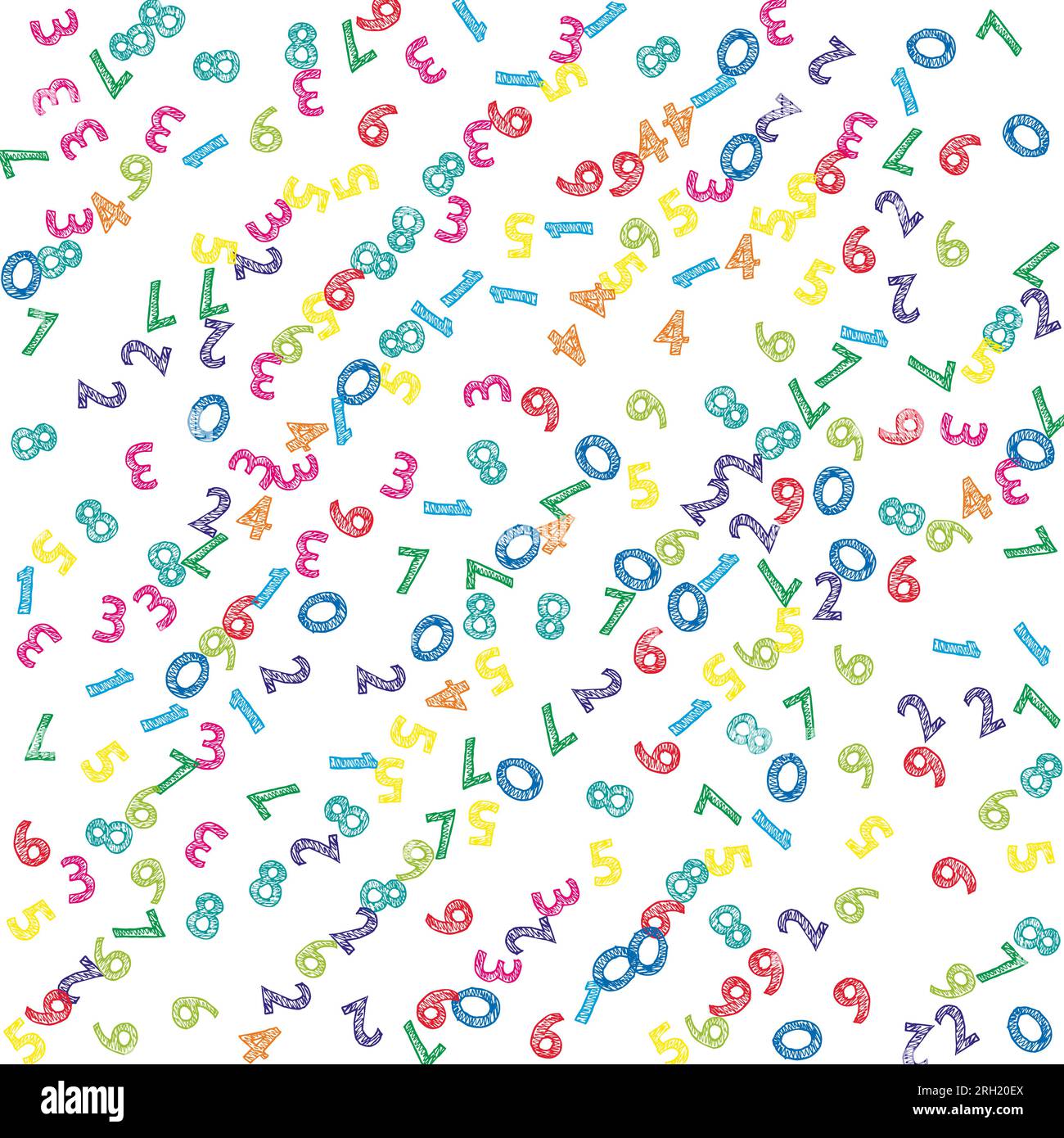 Falling colorful sketch numbers. Math study concept with flying digits ...