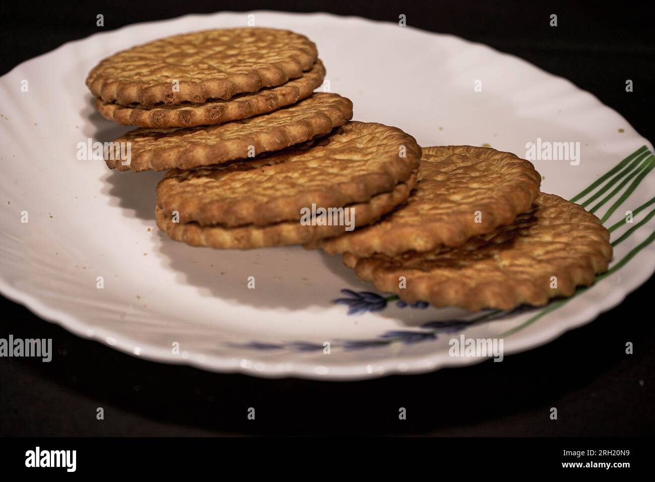 Wheat Biscuits In The White Melamine Plate With Black Background Indian Biscuits Popularly