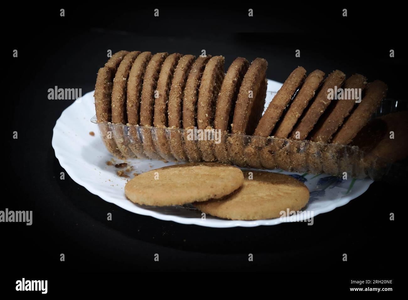 Wheat Biscuits In The White Melamine Plate With Black Background Indian Biscuits Popularly