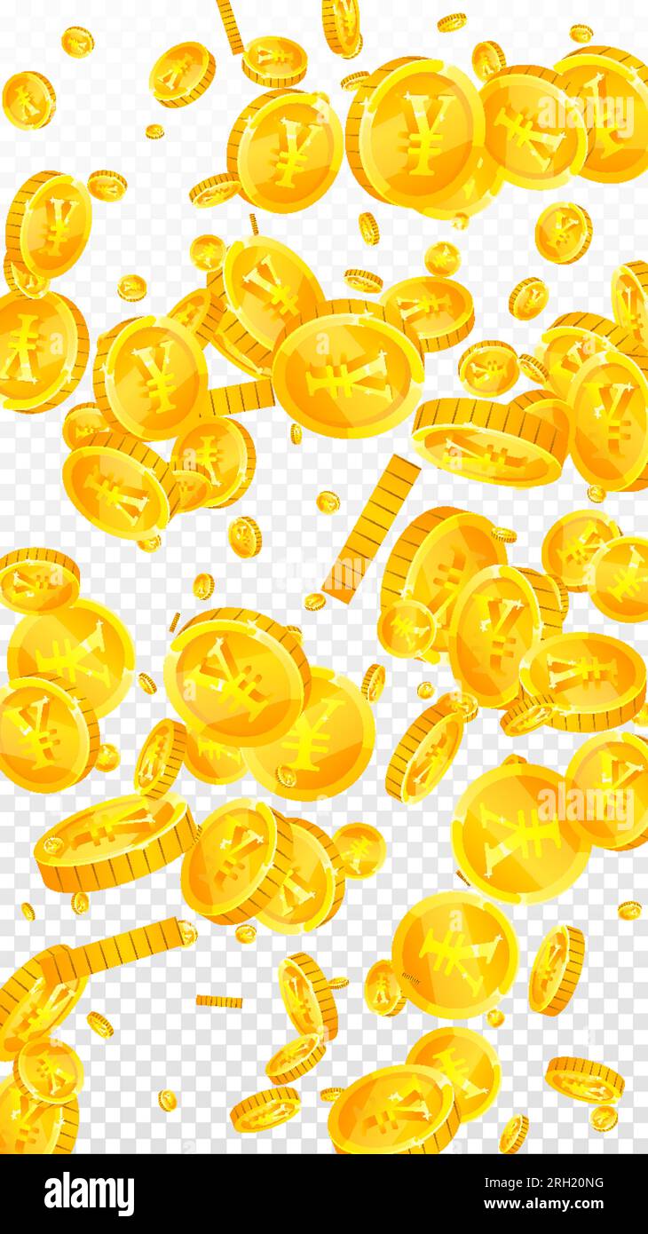 Chinese yuan coins falling. Scattered gold CNY coins. China money ...