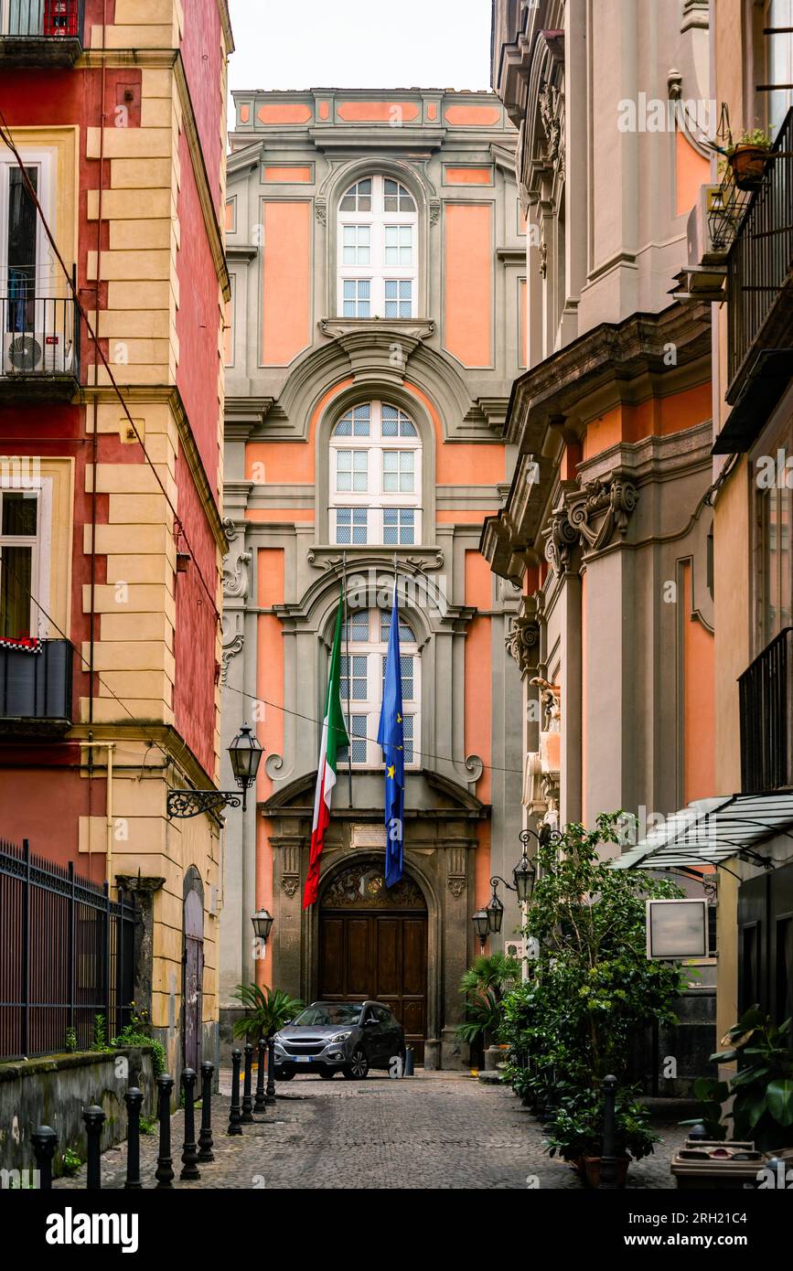 View over the entrance of the Nunziatella Military School in Naples ...