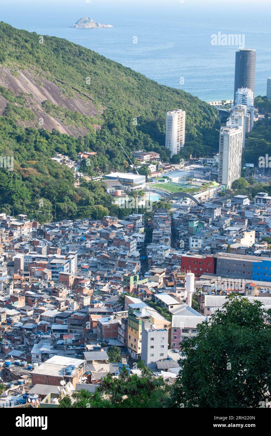 Brazil: the postcard skyline of Rio de Janeiro seen from Rocinha, the ...