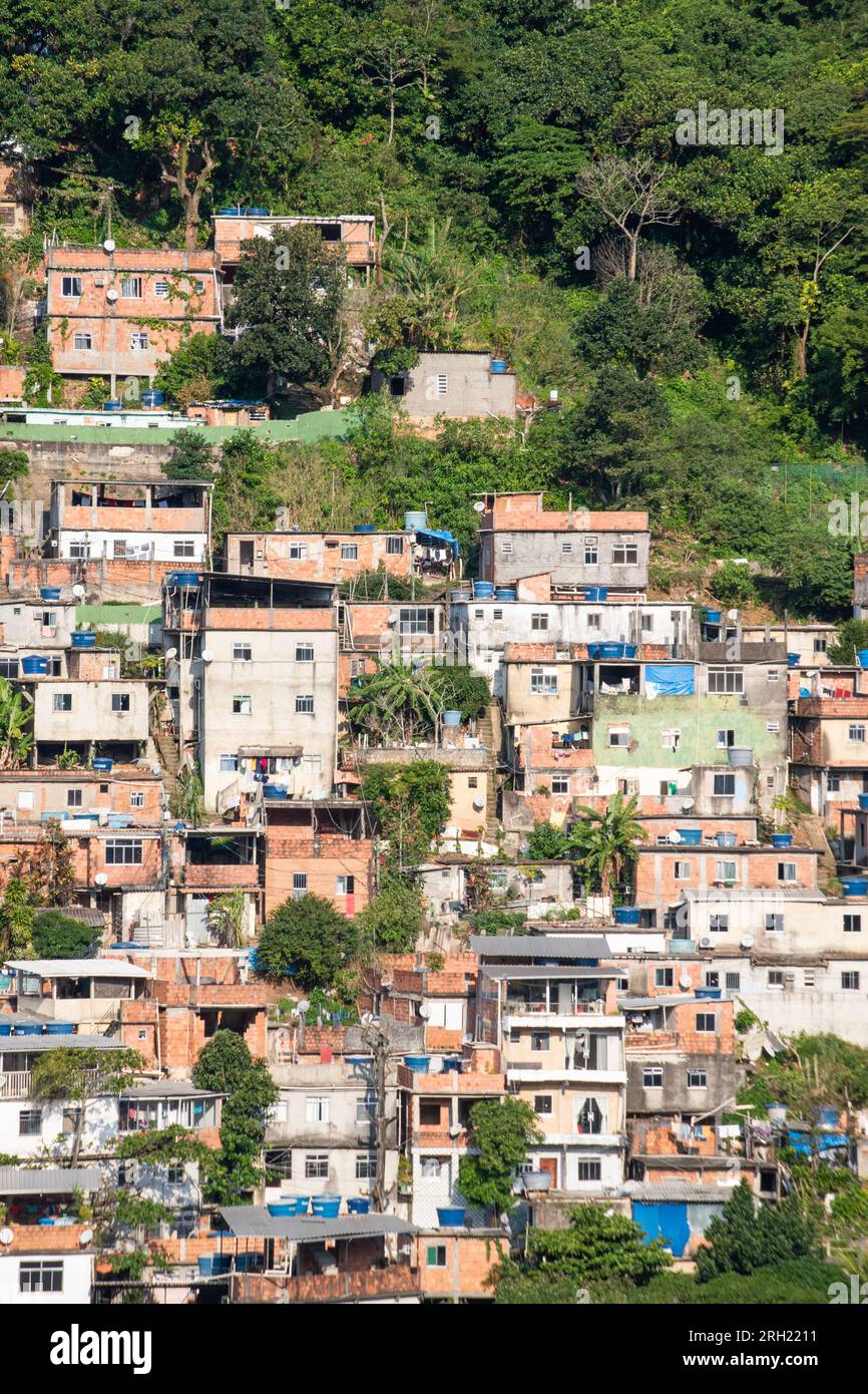 Brazil: skyline and detail view of Rocinha, the most famous favela in ...