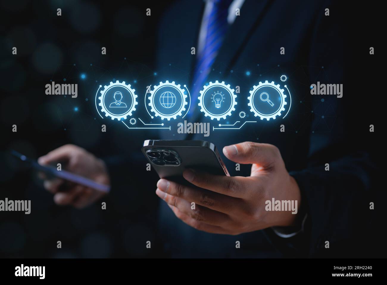 personal profile. Business virtual hologram icon screen on mobile ...