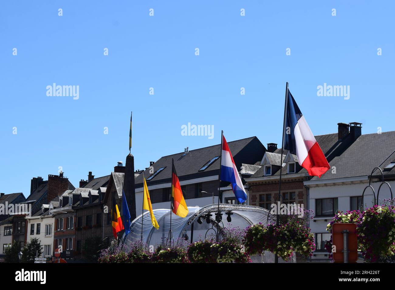 Eurpean flags in old town Malmedy Stock Photo - Alamy
