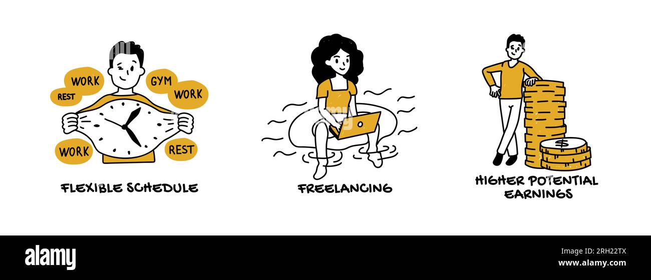 Self employment and freelancing concept. Vector of young people working ...