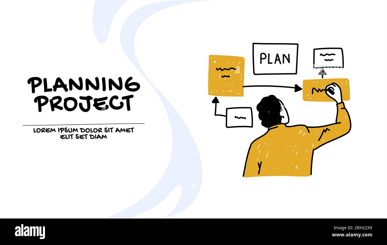 Vector of a young entrepreneur writing on a board planning a new ...