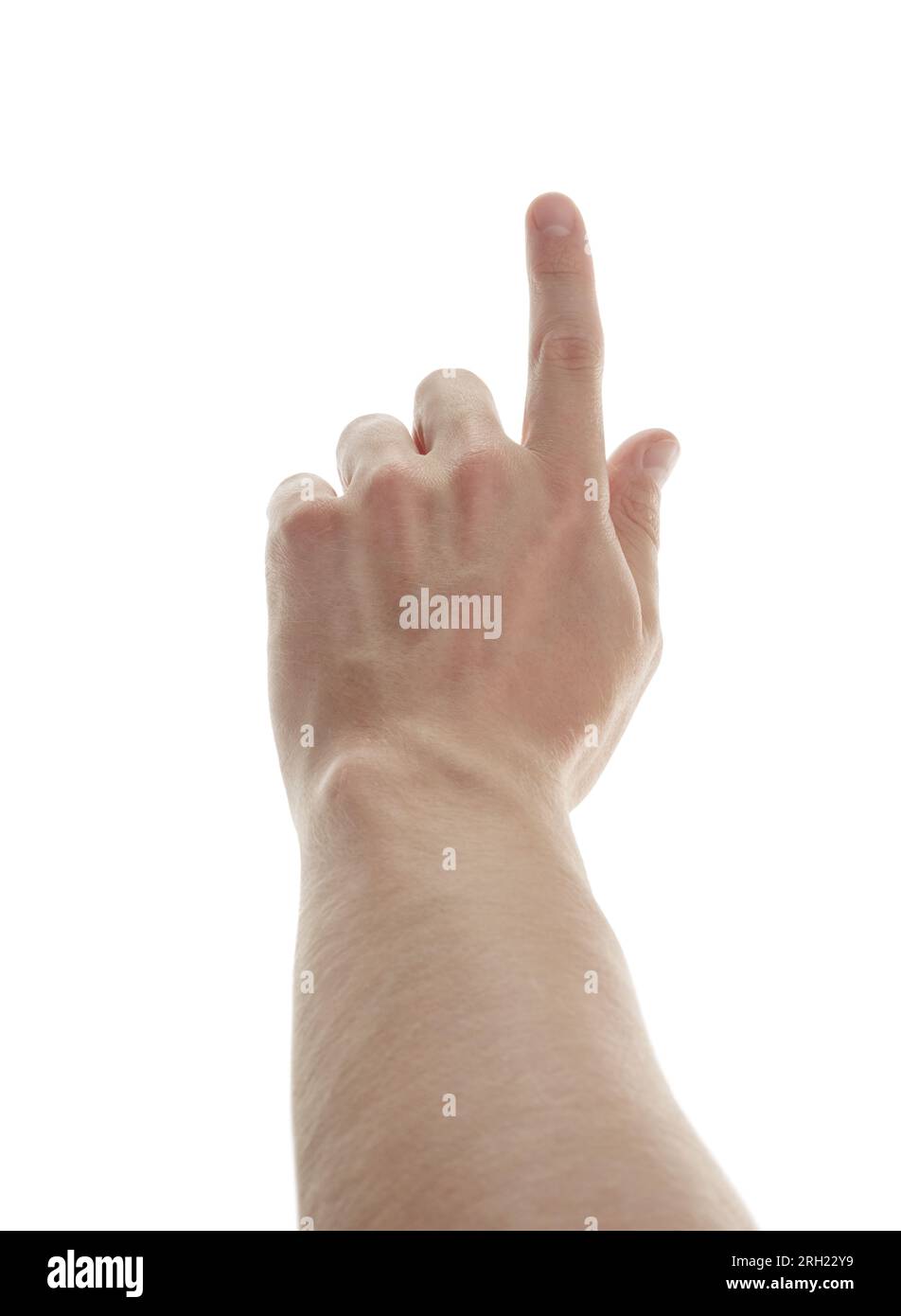 POV of man hand touch gesture isolated on white background, template ...