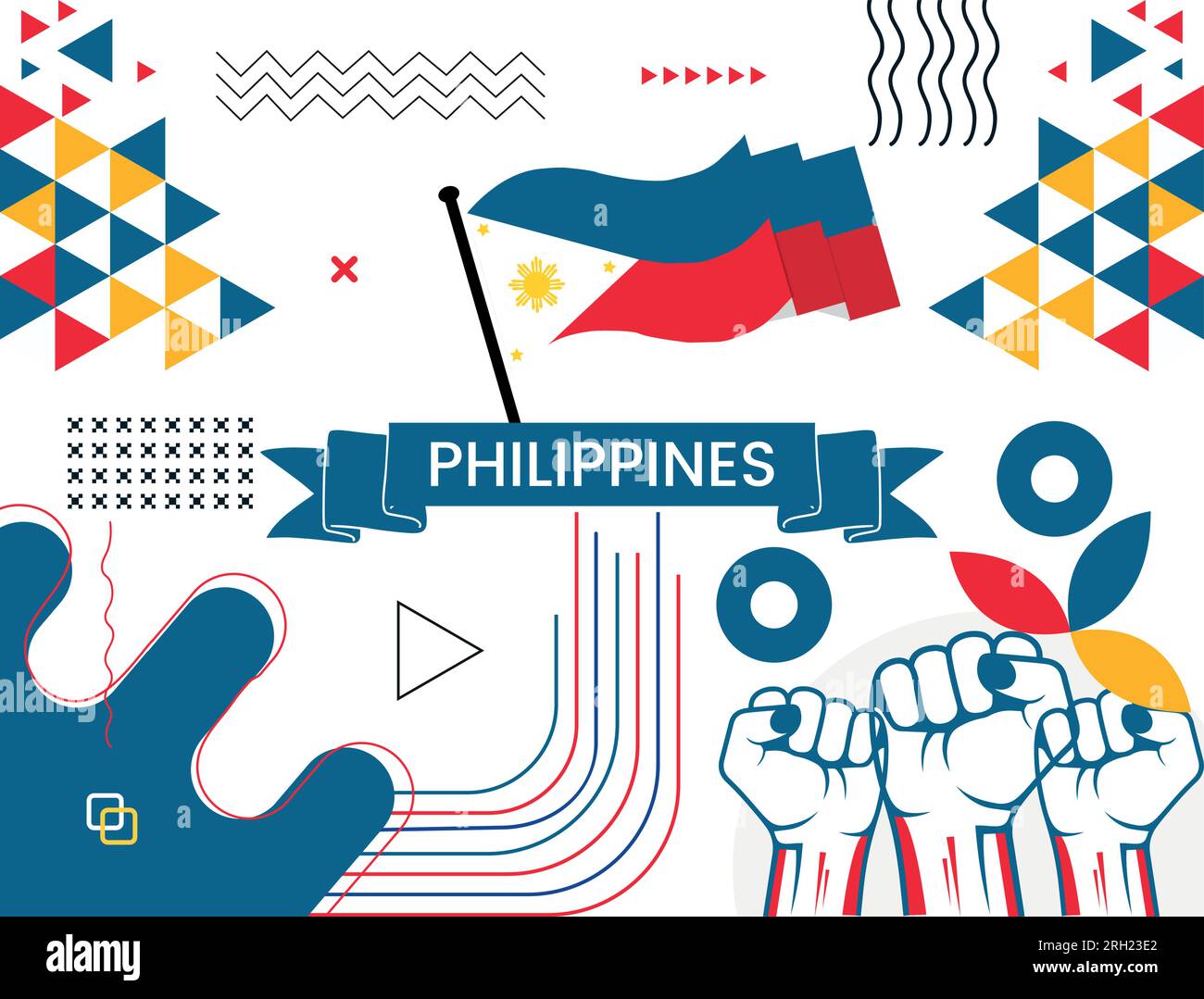 PHILIPPINES Map and raised fists. National day or Independence day ...